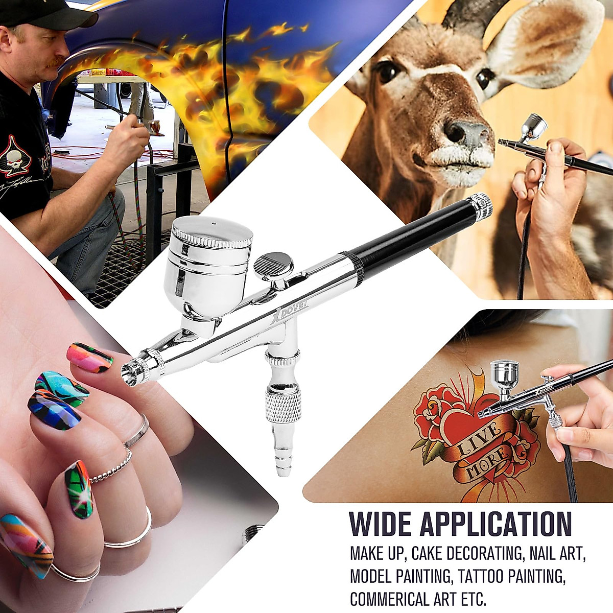 XDOVET Airbrush Kit Dual-Action Gravity Feed Air Brush Gun with 0.3mm and 1/4 oz. for Hobby, Models, Art, Tattoo, Nail Art, Cake