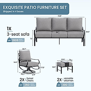 Amopatio Patio Furniture Set, Outdoor Furniture Set with Swivel Chair, 5 Pieces Patio Conversation Sets with 5.75" Extra Thick Cushion Include Waterproof Covers for Poolside Deck, Grey