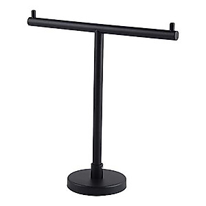 GERZWY Matte Black Hand Towel Holder Tree Rack Free Standing SUS 304 Stainless Steel Countertop Towel Ring DZY08-BK