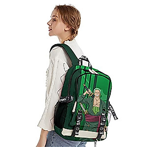 AMOMA Unisex Anime One Piece Daypacks Cosplay Luffy 3D Printed Lightweight Casual Multipurpose Canvas Backpack(One Size,Z-Green)