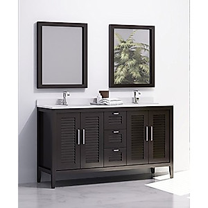 Hispania bath Madrid 60-inches Double Sink Bahtroom Vanity Solid Wood, Espresso, Cabinet, Crema Marfil Quartz Countertop and Double White Ceramic Undermount Sink, Made in Spain (European Brand)