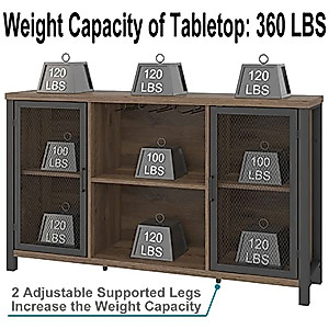 IBF Industrial Wine Bar Cabinet, Coffee Bar Cabinet for Liquor and Glasses, Farmhouse Liquor Cabinet with Storage Rack, Sidebaord Buffet Cabinet for Home Kitchen Dining Living Room, Rustic Oak, 55 in