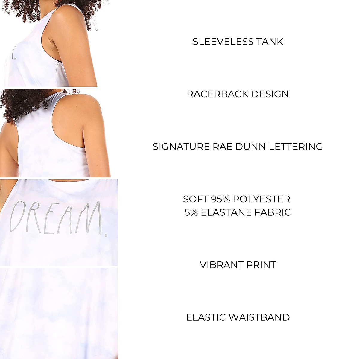 Rae Dunn Women's Sleepwear, DREAM Tank and Shorts Womens Pajama Sets, Soft Summer Loungewear, Light Blue, Large