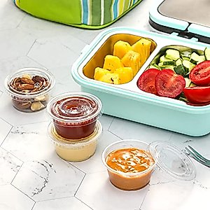 [130 Sets - 2 Oz ] Jello Shot Cups, Small Plastic Containers with Lids, Airtight and Stackable Portion Cups, Salad Dressing Container, Dipping Sauce Cups, Condiment Cups for Lunch, Party to Go, Trips