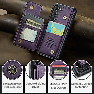 Vinich for Samsung Galaxy S23 Case with Card Holder, for Samsung S23 Wallet Case for Women Men with RFID Blocking, Durable Kickstand Shockproof Phone Case for Galaxy S23 5G, Purple