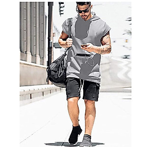 Muxing Tank Tops Men,Men's Pocket Zipper Workout Tank Tops Hooded Bodybuilding Fitness Muscle T Shirt Sleeveless Gym