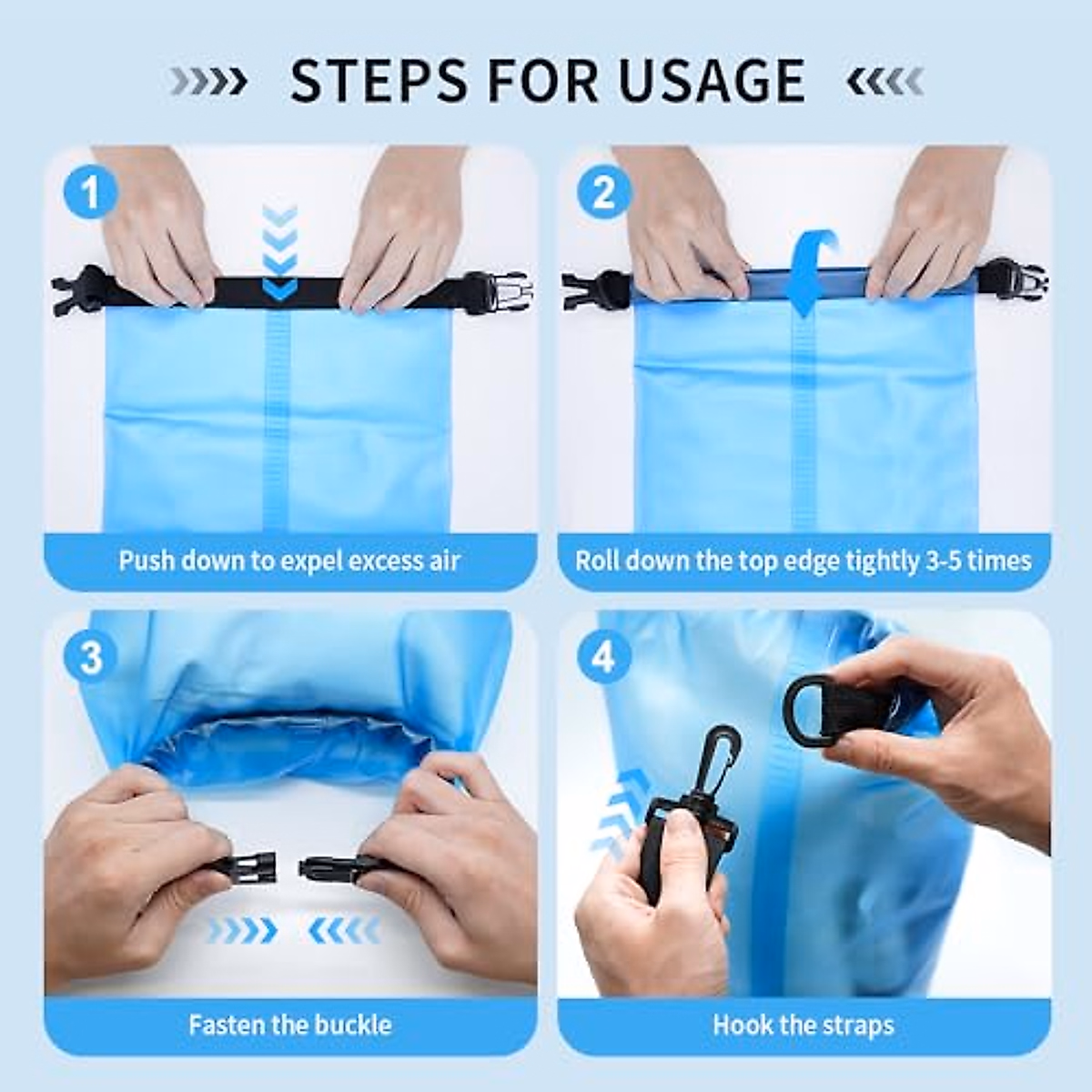 BACK KTCL Waterproof Dry Bag for Women Men,10L/15L Roll Top Lightweight Dry Storage Bag Backpack,Floating Sack with Waterproof Phone Case, Kayaking,Swimming, Camping, Hiking, Beach (Blue, 10L)