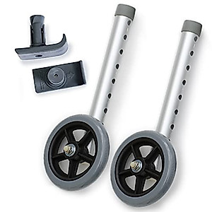 Universal Walker Wheel Kit: 5 Inch Sport Wheels and Flexfit Ski Glides (Gray)