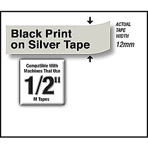 Brother M931 M Series Labeling Tape for P-Touch Labelers, 1/2-Inch W, Black On Silver