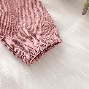 YQYJA Toddler Baby Girls Fall Winter Corduroy Ruffle Long Sleeve Dress Headband Kids Dresses (Pink, 12-18 Months)