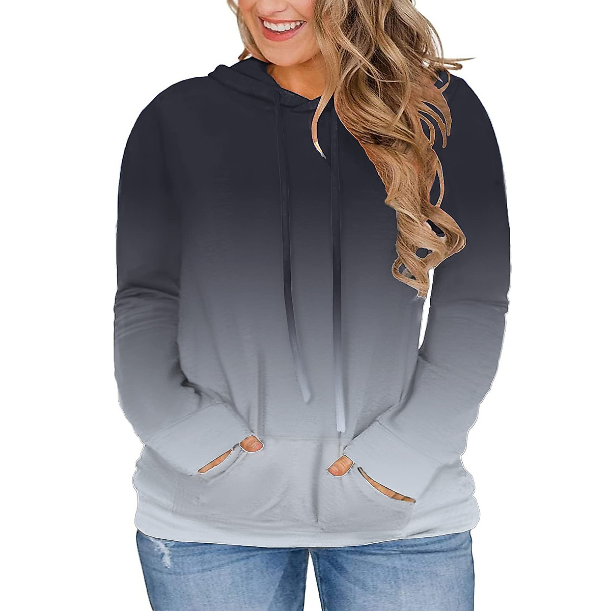 Plus Size Shirts for Women 4X Long Sleeve Sweatshirt Fashion Tops Gray 28W