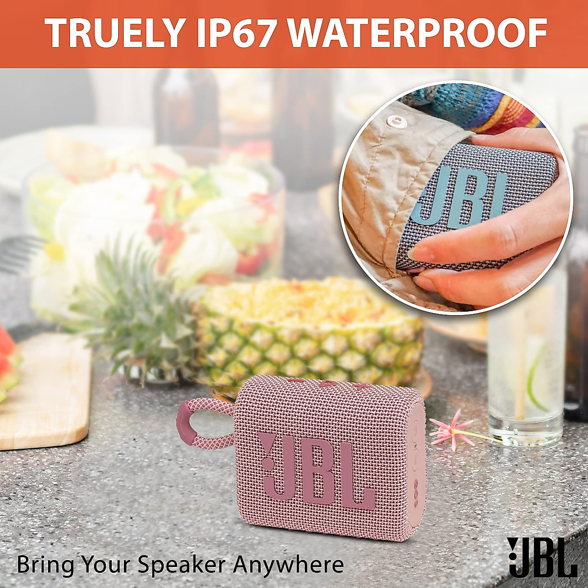 Boomph On-The-Go Kit: JBL Go 3 Portable Bluetooth Wireless Speaker, IP67 Waterproof and Dustproof Built-in Battery - Red