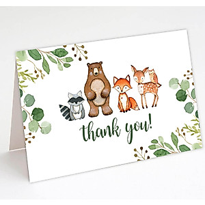 50 Pack Woodland Thank You Cards With Envelopes & Stickers, Woodland Baby Shower Thank You Note, 4 x 6 inches, Perfect for Woodland Baby Shower & Kids Birthday