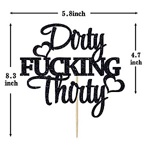 Dirty F*cking Thirty Cake Topper, Thirty AF, Happy 30th Birthday/Anniversary Party Decoration Supplies Black Glitter.