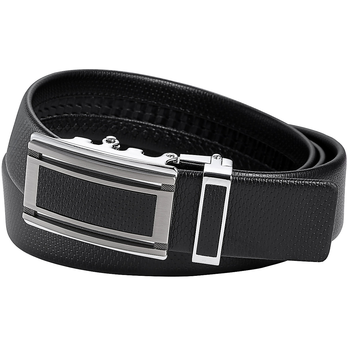 Mio Marino Classic Ratchet Belt - Premium Leather - 1.38 Wide - Adjustable Buckle - Matrix - Jet Black - Adjustable from 28" to 44" Waist
