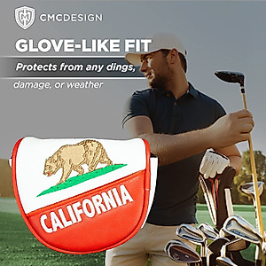 CMC Design Golf Mallet Head Cover - Custom California Bear Embroidered Golf Driver - Premium Faux Leather, Beautiful Design Elements & Soft Protective Lining – Great Fit for Any Mallet & Golfer