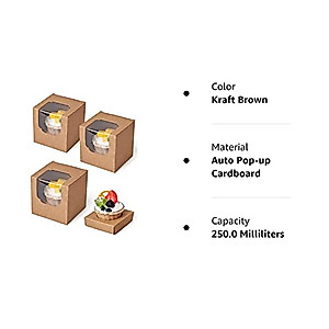 Happyhiram Cupcake Boxes 50 Pcs Brown Kraft Individual Cupcake Box, Single Container Paper Holder with Insert and Window for Muffins Cocoa Bombs Packaging Togo Boxes for Birthdays Party Favor