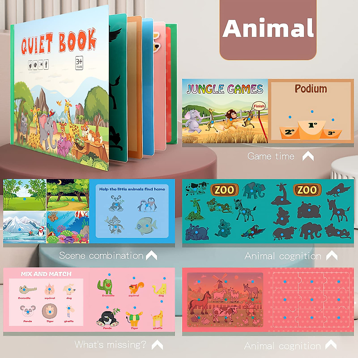 MIKNEKE 2 Pack DIY Quiet Book for Toddler, Montessori Busy Book for Kids to Develop Learning Skills, Animal Vehicle Preschool Learning Activities Learning & Education Toys