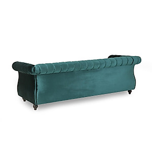 Merax Upholstered Chesterfield Sofa, 3 Seater Vintage Couch Rolled Arm for Living Room Bedroom Office, Teal