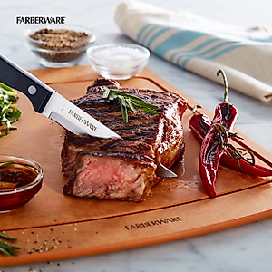 Farberware 4-Piece Full-Tang Triple Rivet 'Never Needs Sharpening' Stainless Steel Steak Knife Set, Black