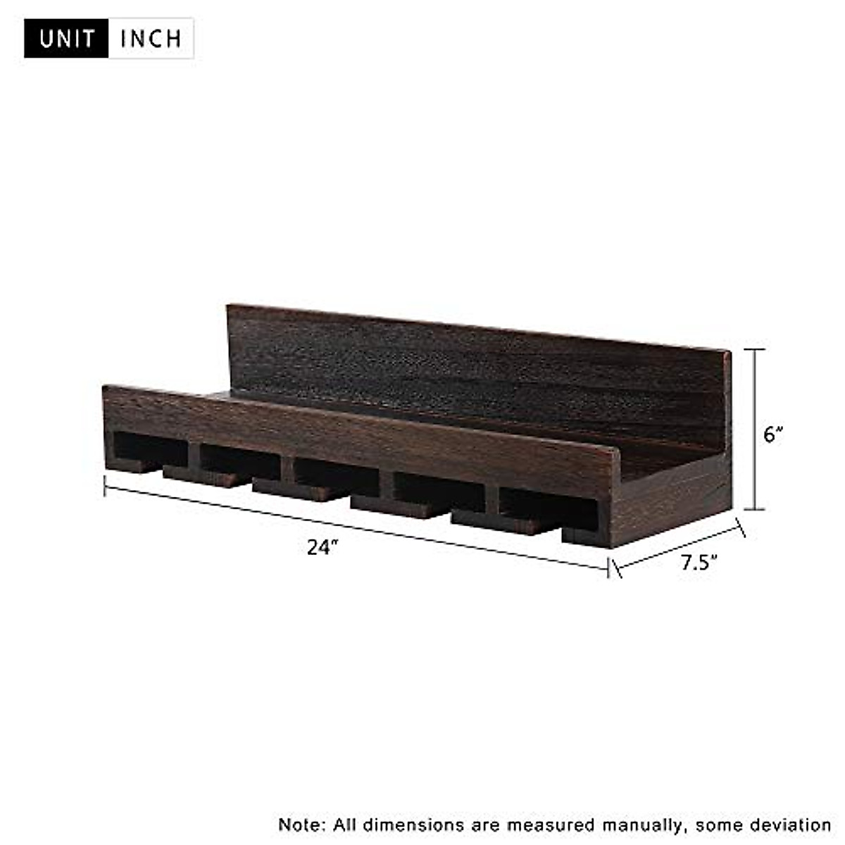 KIAYACI Wall-Mounted Wood Wine Rack 7 Bottles Wine Storage Rack 5 Long Stem Glass Holder Floating Wine Rack Brown 24 x 7.4 x 6 inches