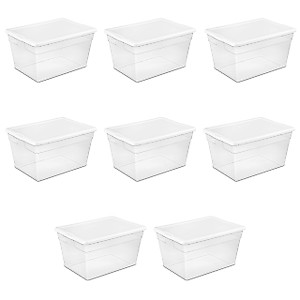 Sterilite 16598008 56 Quart/53 Liter Storage Box, White Lid w/ Clear Base, 8-Pack