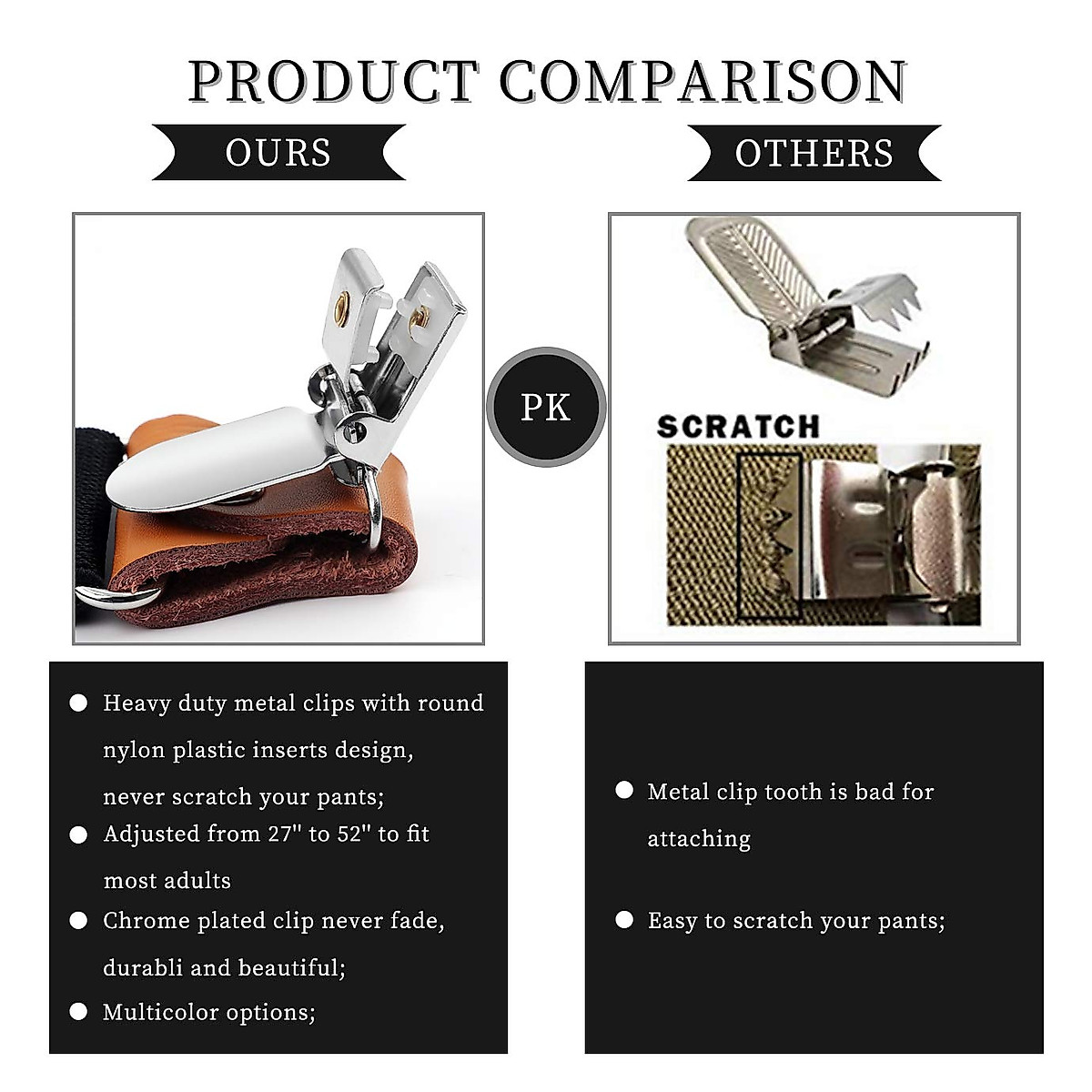 HISDERN Mens Suspenders Dark Brown Suspenders for Men Adjustable Elastic Suspender Braces 4 Clips X-Back 1.4'' Tuxedo Trousers Suspender Wedding