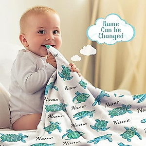 Personalized Blanket with Sportsman Turtle Custom Baby Name Blanket for Girl Boy Sea Turtle Customized Baby Blanket with Name for Toddler Newborn, Gift for Birthday Christmas 30"x40" for Crib -XS