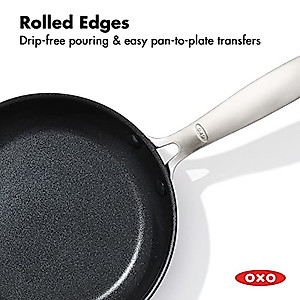 OXO Good Grips Pro, 9.5" Frying Pan Kitchen Skillet with Lid, 3-Layered German Engineered Nonstick Coating, Dishwasher Safe, Oven & Broiler Safe, Stainless Steel Handle, Black