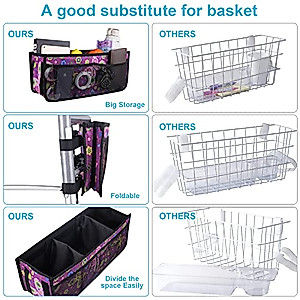 Walker Basket Foldable Walker Storage Bag with Two Split Boards and Six Non-Slip Straps Big Capacity Walker Basket Tote Organizer Never Tipping Over Ideal for Senior, Universal Size (PurpleButterfly)
