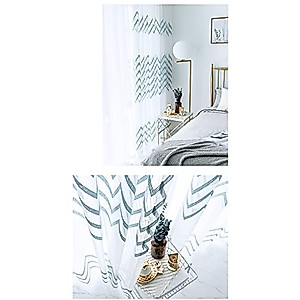 Nordic Sheer Curtains Window Treatments Rod Pocket Zig Zag Embroidery Drape for Living Dining Room Bedroom Doorway