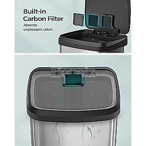SONGMICS Kitchen Trash Can, 18-Gallon Stainless Steel Garbage Can, with Stay-Open Lid and Step-on Pedal, Soft Closure, Tall, Large and Space-Saving, Silver and Black ULTB520E68