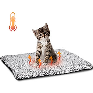 Nobleza Self Warming Cat Bed, Super Soft Thermal Dog Crate Bed Mat for Sleeping, Washable Anti-Slip Self Heating Pet Kennel Pad for Small Medium Cats Dogs Indoor Outdoor (LightGray, S)