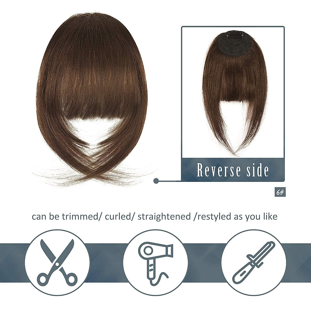 BARSDAR Human Hair Clip in Bangs - Human Hair Bangs Clip in Extensions for Women, French Thick Brown Hair Bangs Clip on Fringe Real Human Hair Bangs Hairpieces Daily - Golden Chestnut Brown