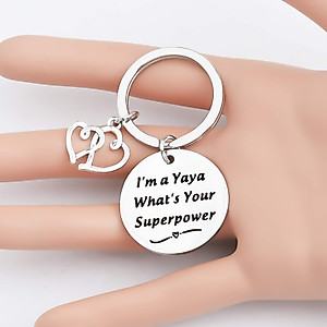 PLITI Yaya Gifts Grandma To Be Gifts New Grandparents Jewelry Yaya Mothers Day Gifts from Granddaughter Pregnancy Announcement Gifts I'm a Yaya What's Your Superpower Keychain (Yaya Superpower)