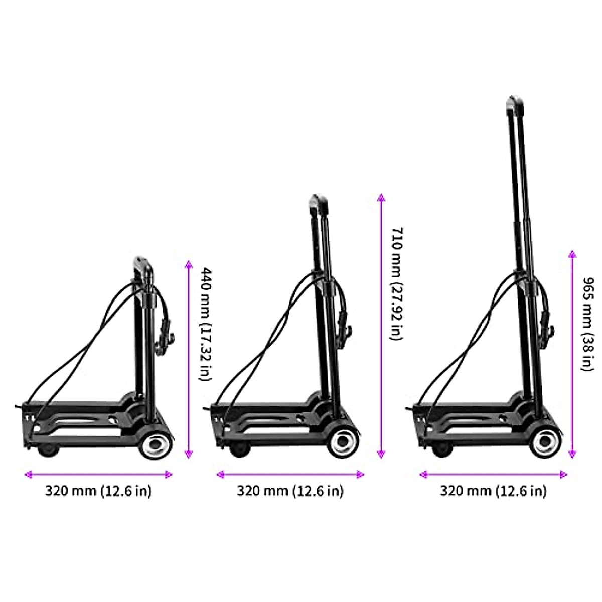 JEUIHAU Folding Hand Truck, 55 Lbs Capacity 2 Wheels Heavy Duty Solid Construction Utility Cart, Luggage Cart with Bungee Cord and Bag, Portable Fold Up for Luggage, Shopping, Moving