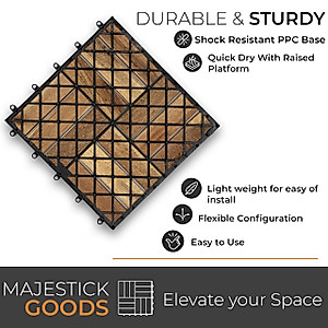 1 Sq Ft Single Interlocking Deck Tiles 12"x12" Sample Tile - Non-Slip All Weather Acacia Wood Outdoor Tiles for Patio - Decking, Porch and Balcony Flooring Tiles - Easy Install Wooden Deck Tile Pavers