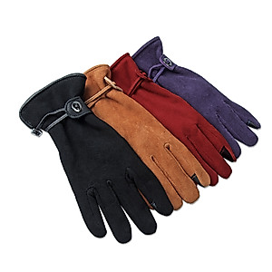 OZERO Winter Gloves for Women Touch Screen Deerskin Suede Leather Thermal Silky Velour Lining Cold Proof Hands Warm Gifts (Black,Medium)