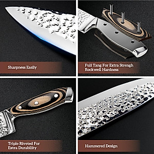 Knife Sets for Kitchen,15-piece Hammered Desgin Knife Set with Block and Sharpener, High Carbon Stainless Steel Chef Knives with Grey Triple Rivet Handle, Ultra Sharp and Dishwash Safe