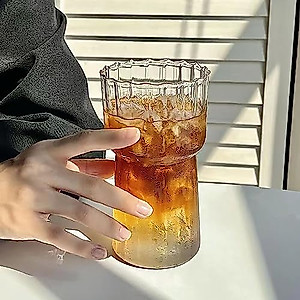 URMAGIC Creative Glass Cup,25Oz Cute Glass Cup,Vintage Drinking Glasses,Creative Glass Cups,Aesthetic Cups,Bar Glassware,Beverage Glasses,Clear Glass Cup for Coffee Juice Water Milk Beer Wine