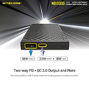 Nitecore NB10000 GEN II Ultra-Slim 10000mAh Quick-Charge Power Bank with USB and USB-C Dual Outputs and Cables for Phones, Headlamps LifeMods Bundled with a Mini Multi-Tool Keychain COB Flashlight