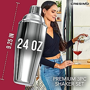 24oz Cocktail Shaker Set with Bar Accessories for Home Bar Shaker Set - Martini Shaker, Jigger, Drink Shaker Mixer Spoon - Alcohol Shaker Bartender Gift - Bartending Kit Essential for Home - Cresimo