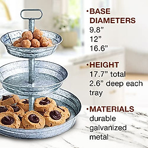Rustic Metal 3 Tiered Tray - Galvanized Three Tiered Tray Stand – Tiered Serving Tray for Food Fruits Cupcakes - 3 Tier Metal Tray Platter for Cake, Dessert, Appetizers