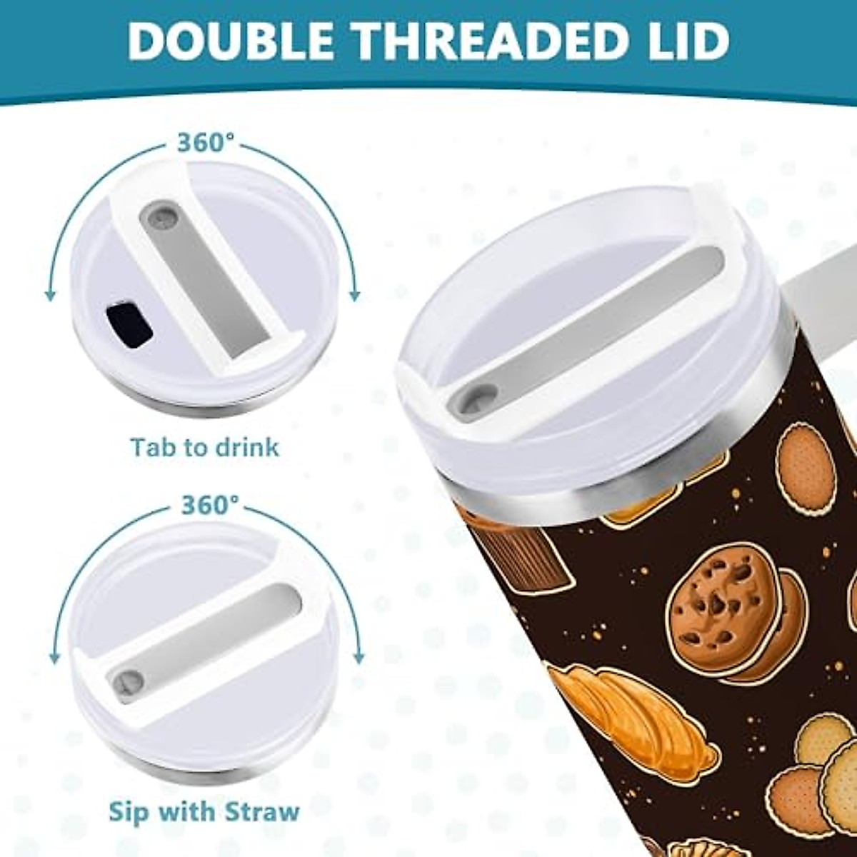 ARGTILDN 40 oz Tumbler Bread Cookie Cupcakes Insulated Travel Mug with Handle and Straw Lid Stainless Steel Vacuum Coffee Cup Tea Beverage Container Water Bottles for Car Sports office