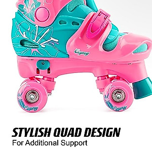 Osprey Roller Skate | for Girls, Kids Beginners, Adjustable Sizing Quad Skates, 4 Wheel Skates, Durable Safe-Lock Straps, Flower Design
