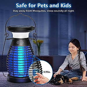 Solar Bug Zapper Outdoor Waterproof, KOOSA Cordless & Rechargeable Mosquito Zapper with 4200V High Powered UV Light, 3 in 1 Fly Zapper Up to 2100 Sq Ft Can Attract Gnats, Mosquitoes, Flies, Moths
