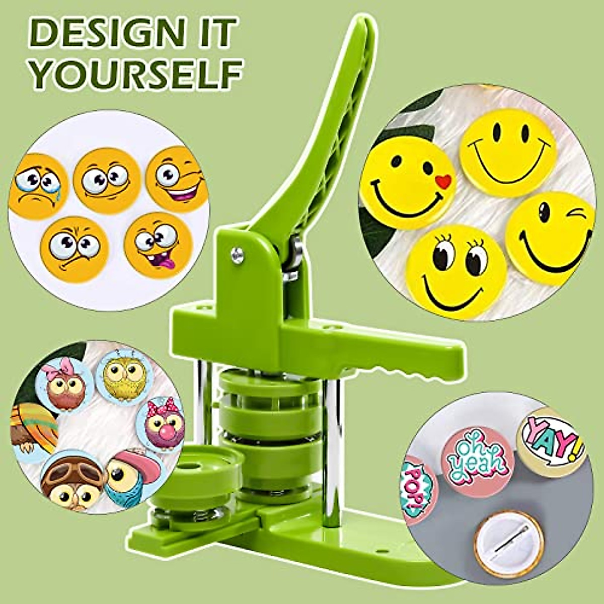 Aiment Button Maker Machine Multiple Sizes 600Pcs, Photo Pin Badge Maker 1+1.25+2.25 inch for Kids, Button Press Machine with 600 Sets Button Making Supplies & Cutter & Magic Book (Green, 25/32/58mm)