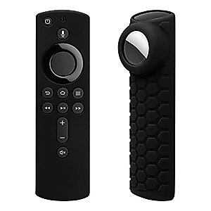 Seltureone Compatible for TV Stick 4K Remote Cover, 2 in 1 Silicone Protective Case Sleeve with Holder Cover for AirTags Tile Sticker 2020/2022 and TV (3rd Gen)/ All-New 2nd Gen Remote Control, Black