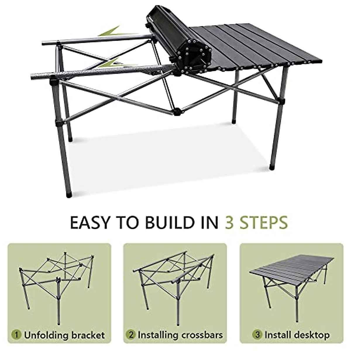 BOMOOMOO Camping Portable Folding Tables & 4Pcs Chairs Set, Collapsible Picnic Side Table & Chairs with Carrying Storage Bag, Black