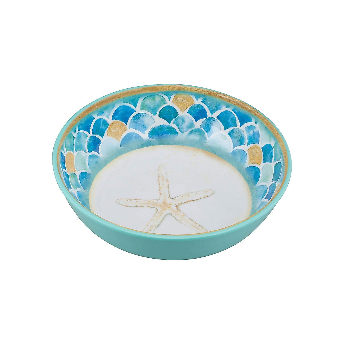 UPware 16-Piece Melamine Dinnerware Set, Includes Dinner Plates, Salad Plates, Dessert Plates, Bowls, Service for 4. (Mermaid)